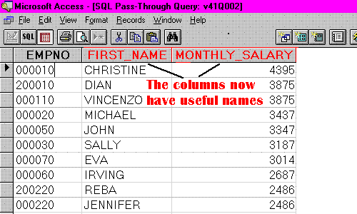 DB2 Version 4.1: Column Naming and Renaming